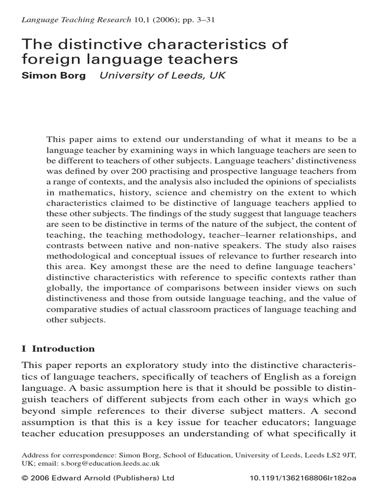 Borg, The Distinctive Characteristics of Foreign Language Teachers ...