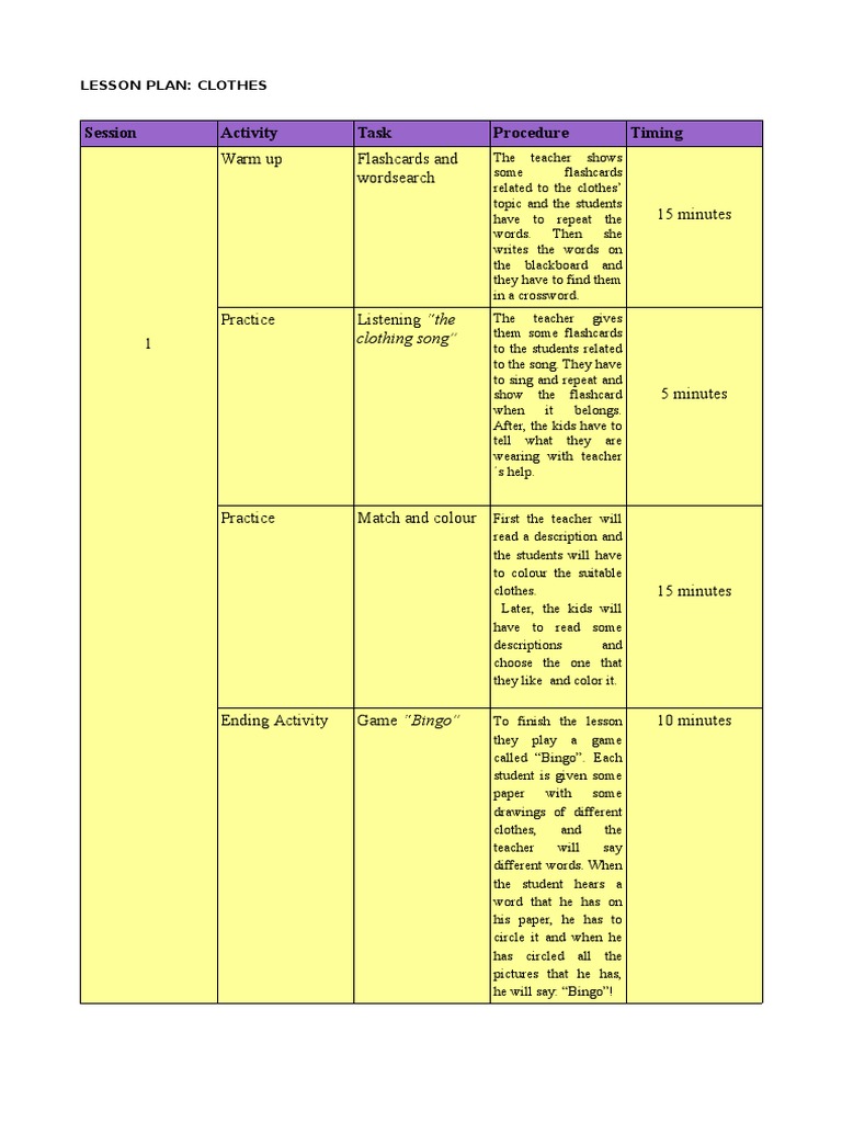 Lesson Plan Clothes | PDF