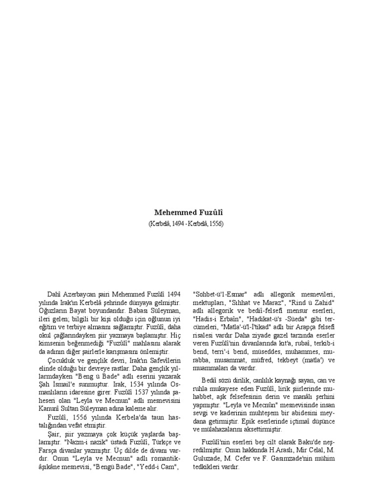 Mehemmed Fuzuli | PDF