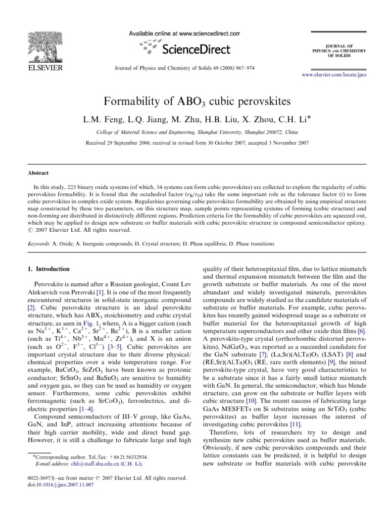 Form Ability of ABO3 Cubic Perovskites | PDF | Ion | Atoms