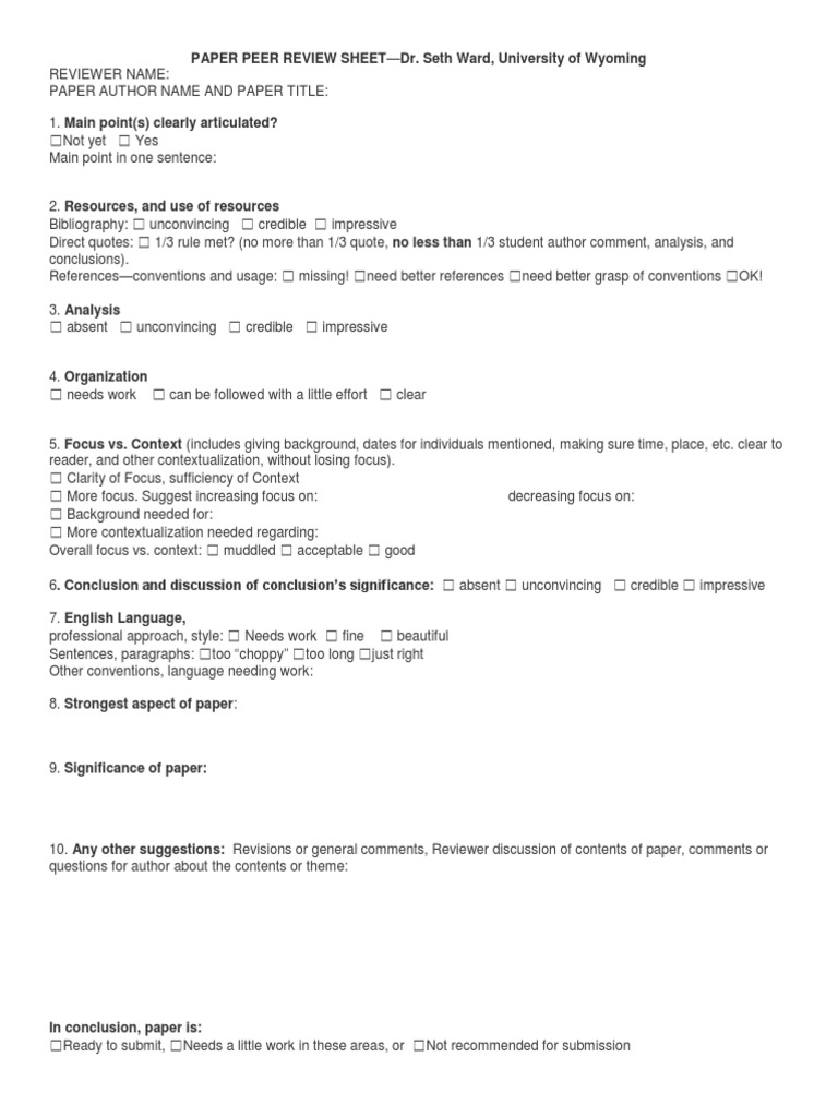Paper Peer Review Sheet | PDF