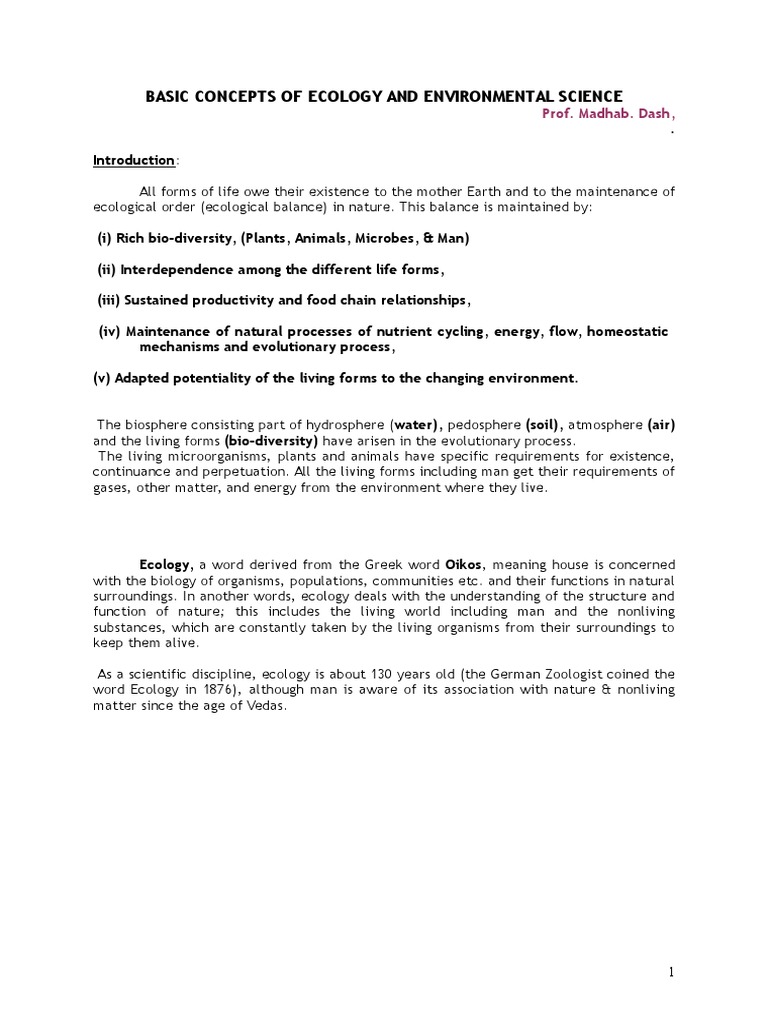 Basic Concepts of Ecology and Environmental Science | PDF | Ecology ...