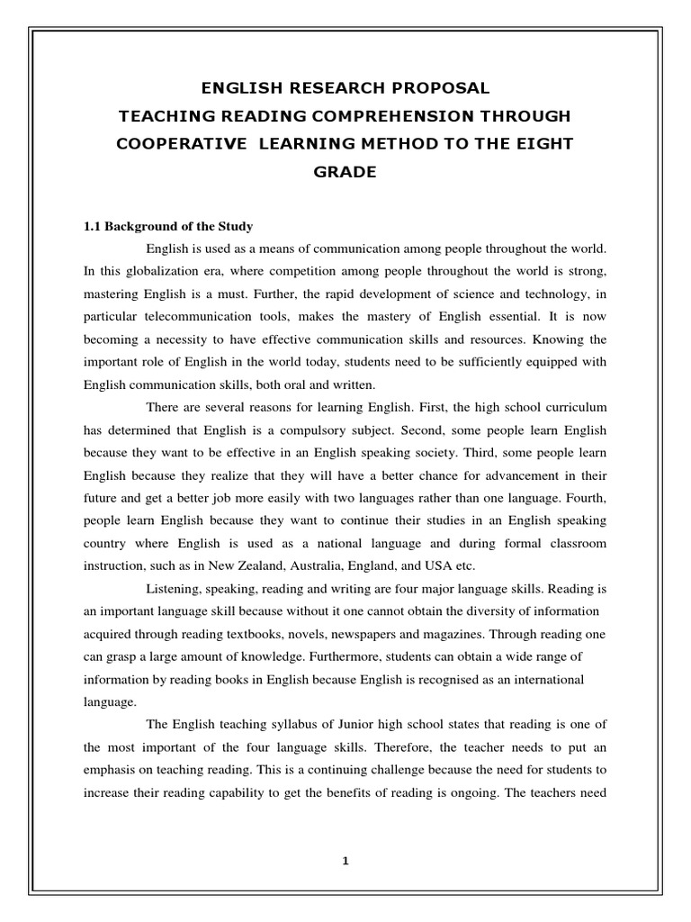 English Research Proposal | Reading Comprehension | Reading (Process)