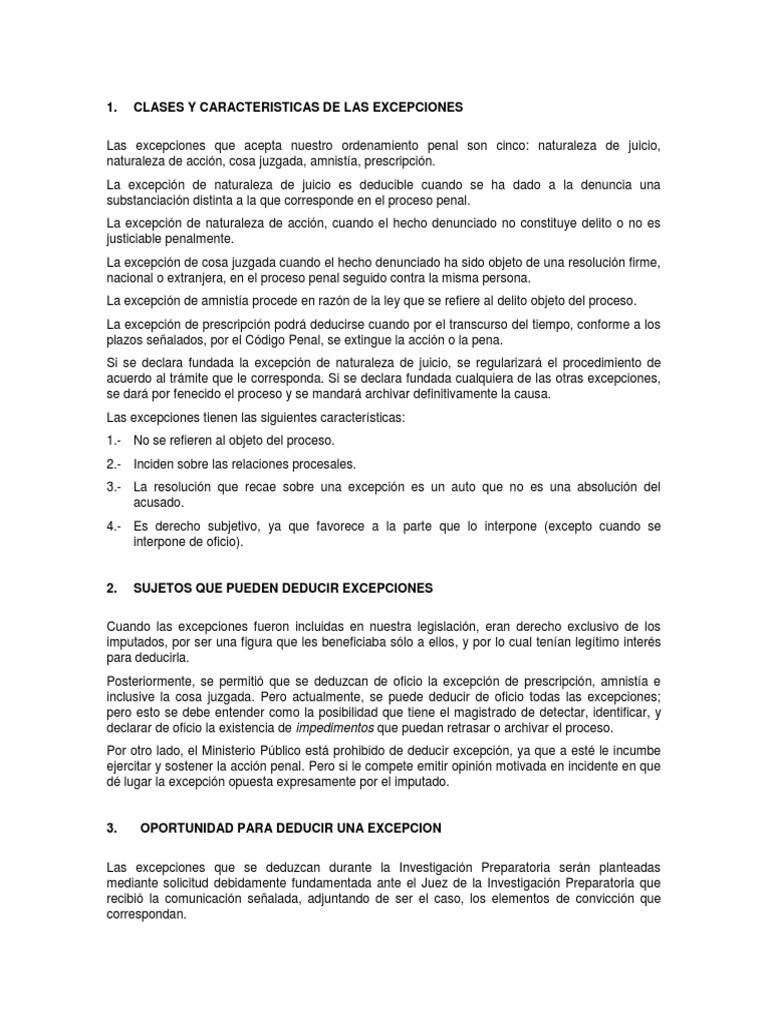 Clases y Caracteristicas de Las Excepciones | PDF | Estatuto de ...