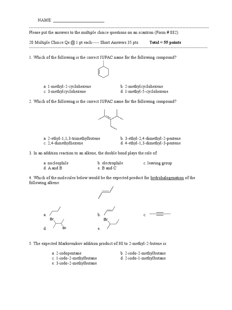 Lec. Quiz 3 Alkene Alkyne Aromatic F 14 | PDF | Chemical Reactions ...