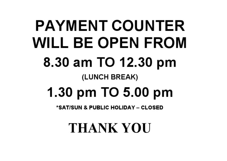 Payment Counter Hours and Schedule | PDF