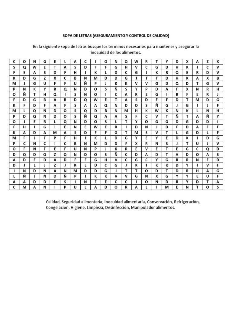 Sopa de Letras: Inocuidad Alimentaria | PDF