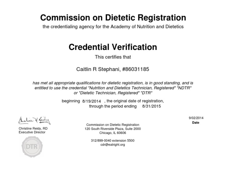 Dietetic Registration Confirmation | PDF