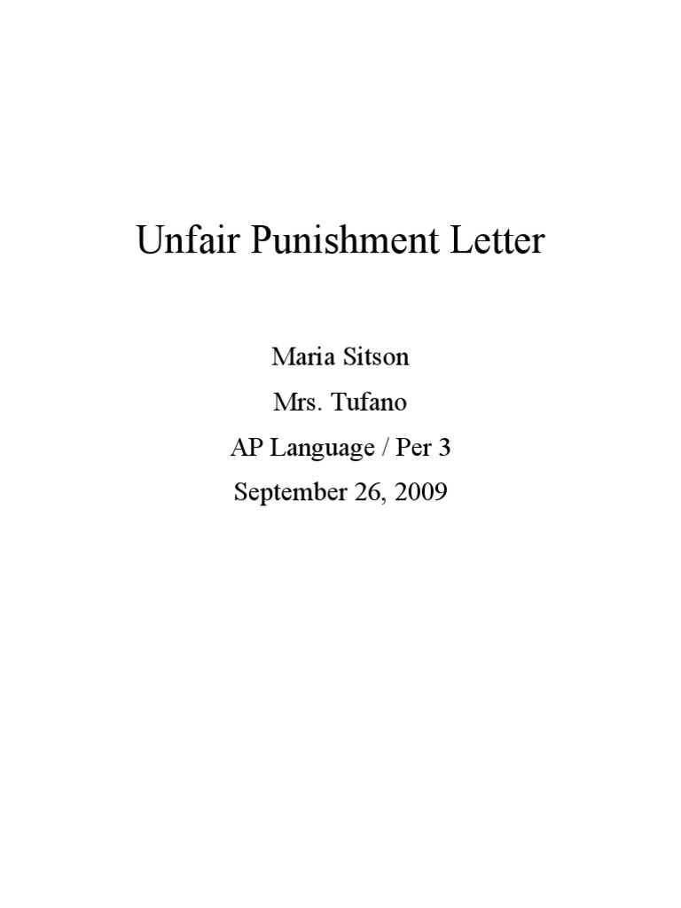 Unfair Punishment Letter | PDF | Punishments | Psychological Concepts