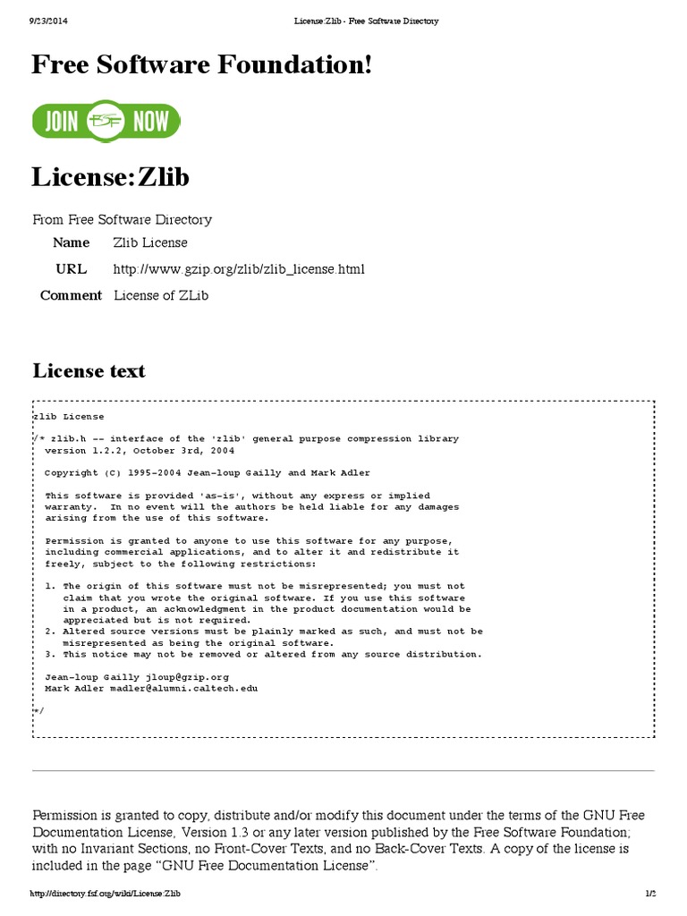 Zlib | PDF | License | Free Software