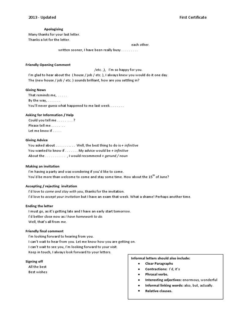 Informal Letters Useful Phrases | PDF