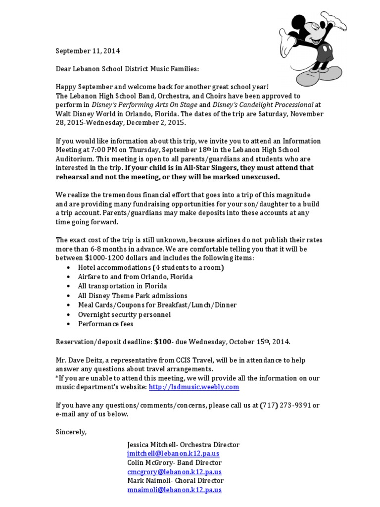Lebanon Music Trip to Disney 2015 | PDF | Language Arts & Discipline | Art