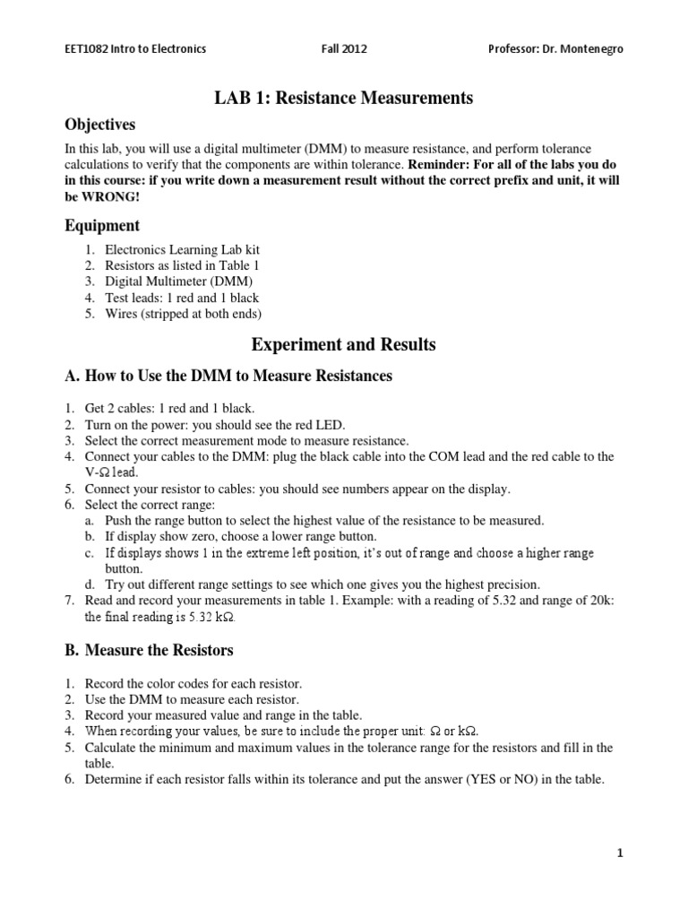 Lab 1 Measuring Resistance | PDF | Resistor | Engineering Tolerance