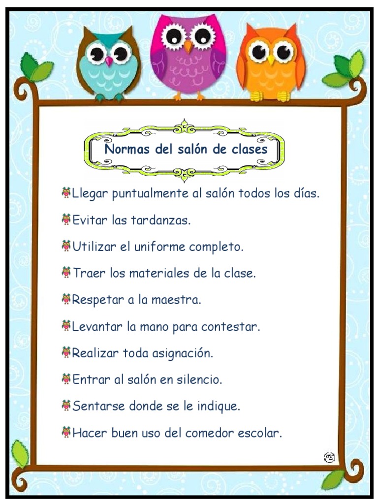 Normas del salón de clases para niños | PDF | Artes del Lenguaje y ...