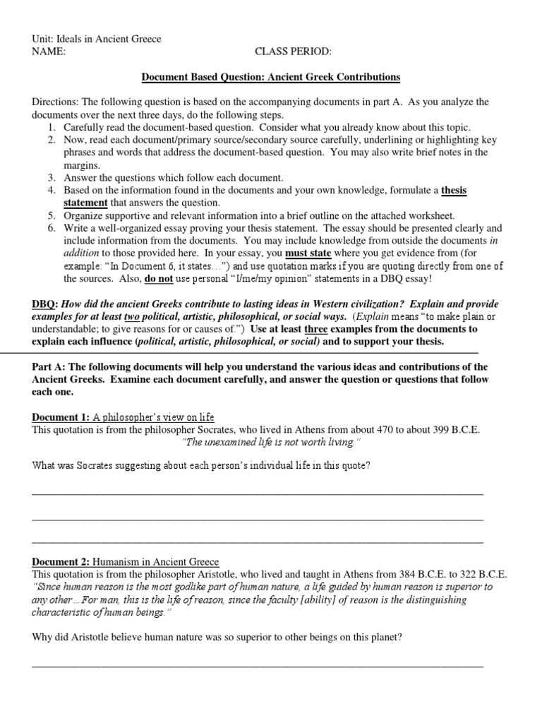 Greece DBQ 1 | PDF | Reason | Socrates