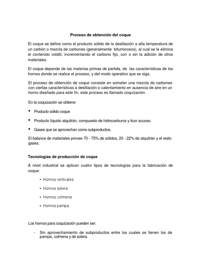 Proceso de Producción de Coque | PDF | Coca-Cola (Combustible ...