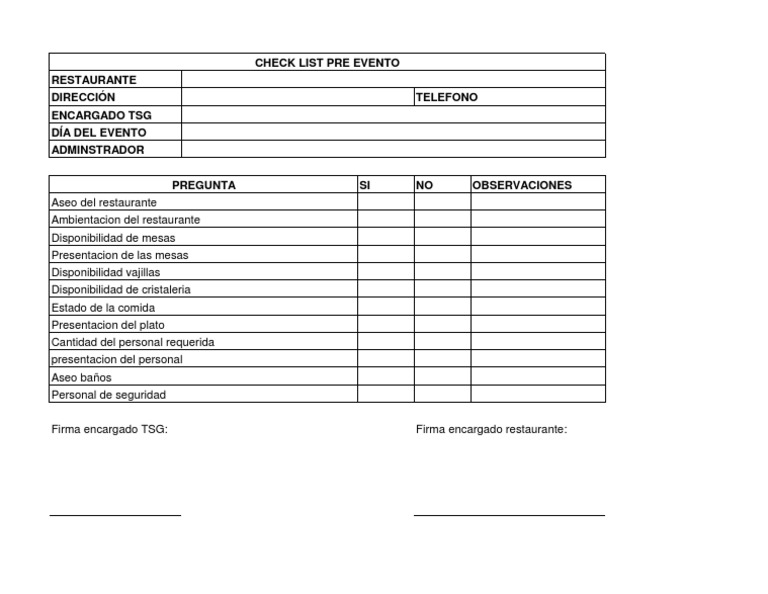 Check List Pre Evento | PDF