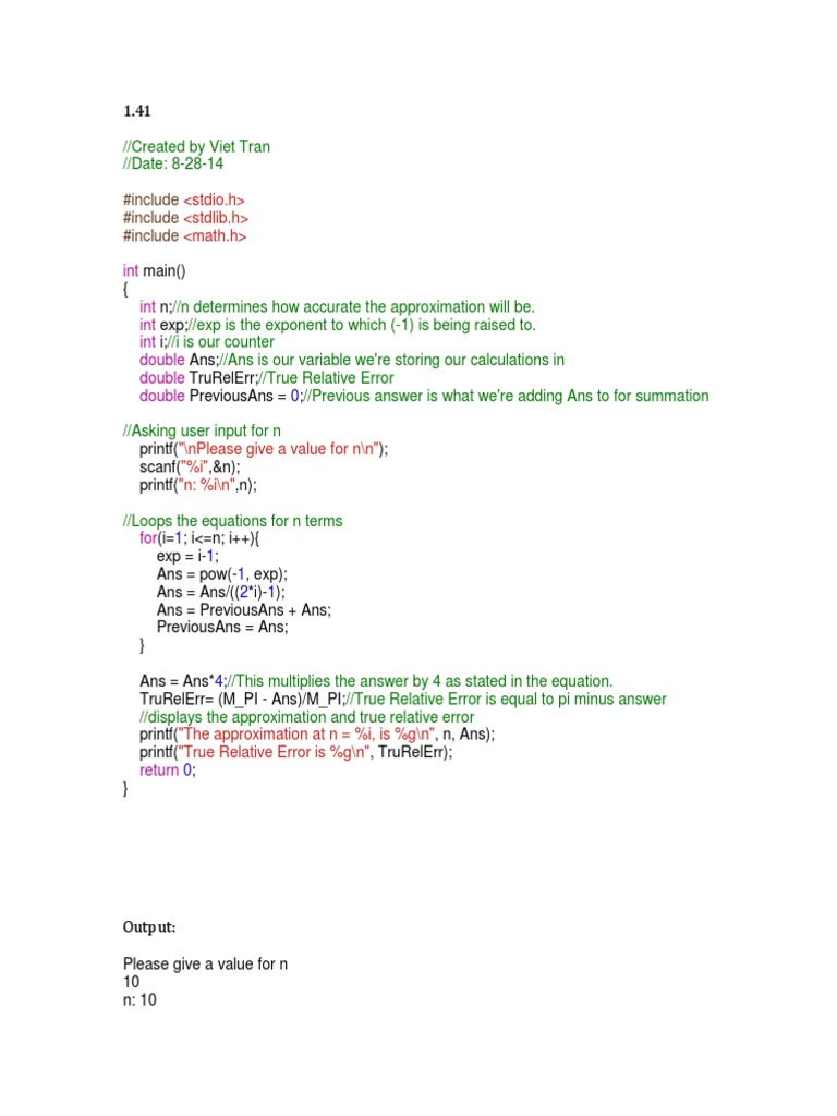 Pi Approximation Using Series Expansion | PDF | Algorithms ...