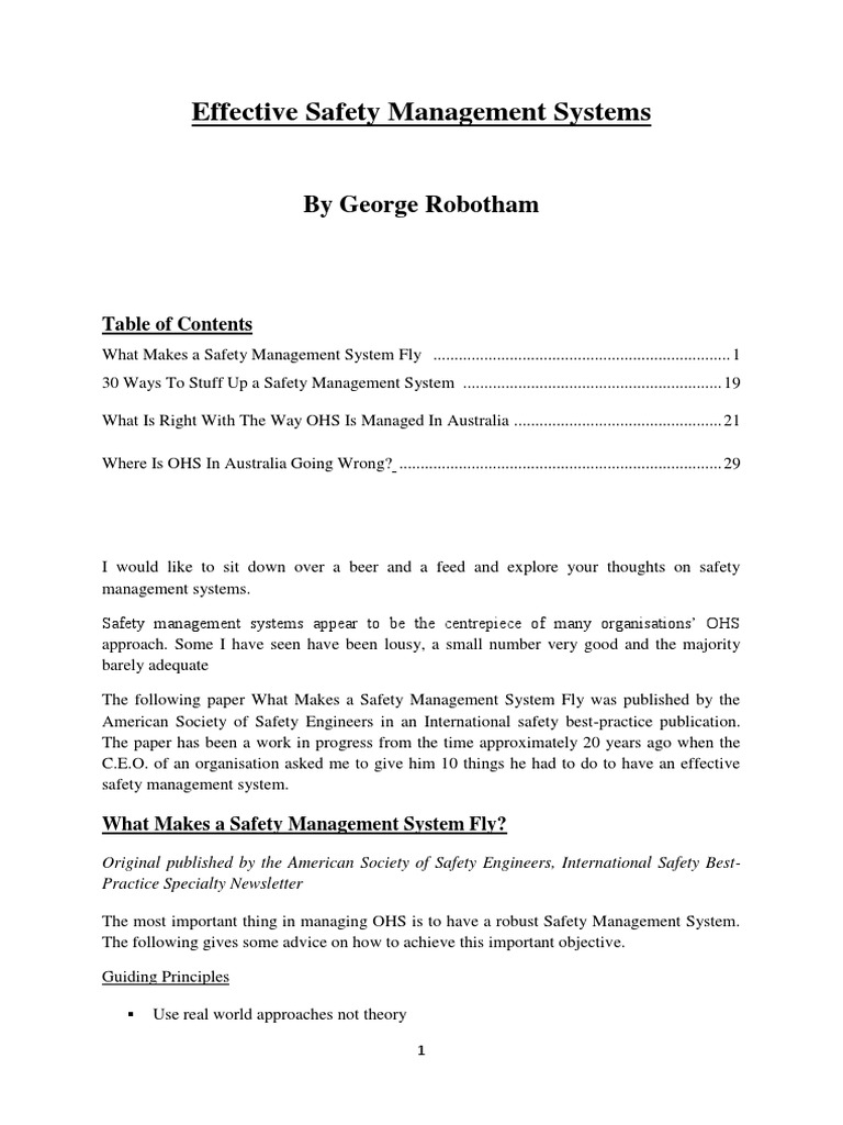 Effective Safety Management Systems | PDF | Occupational Safety And ...