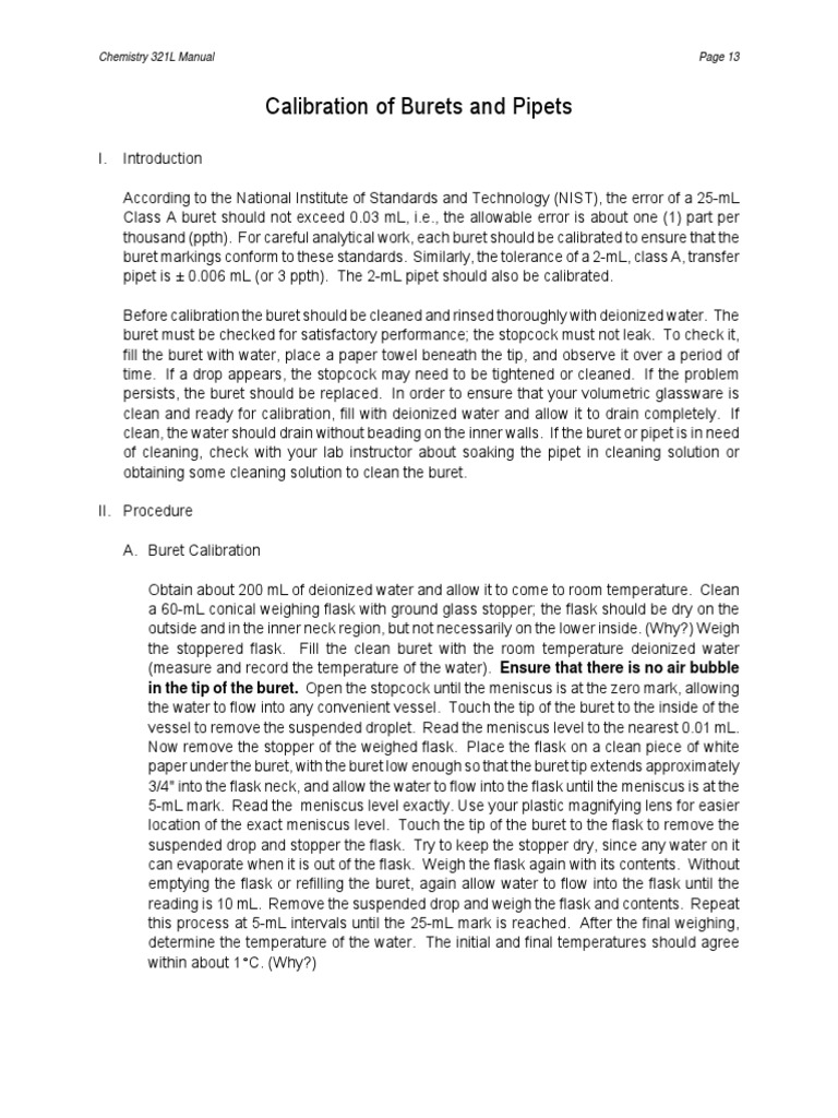 Burette and Pipet Cal | PDF | Calibration | Lens (Optics)