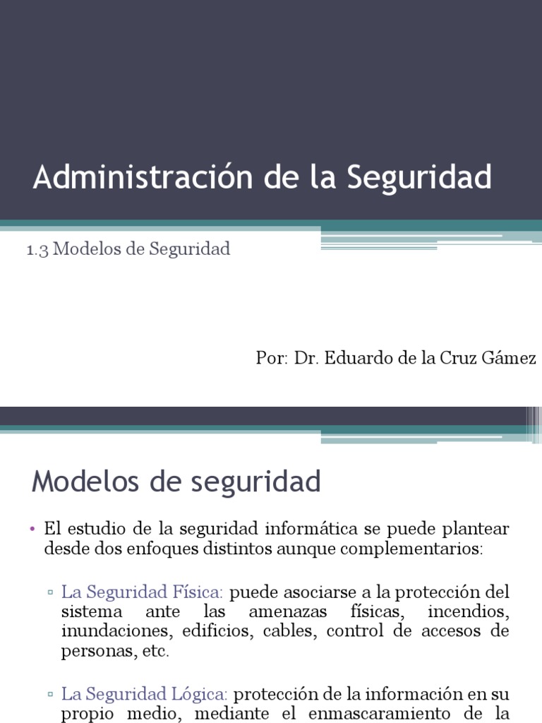 1.3 Modelos de Seguridad | La seguridad informática | Seguridad