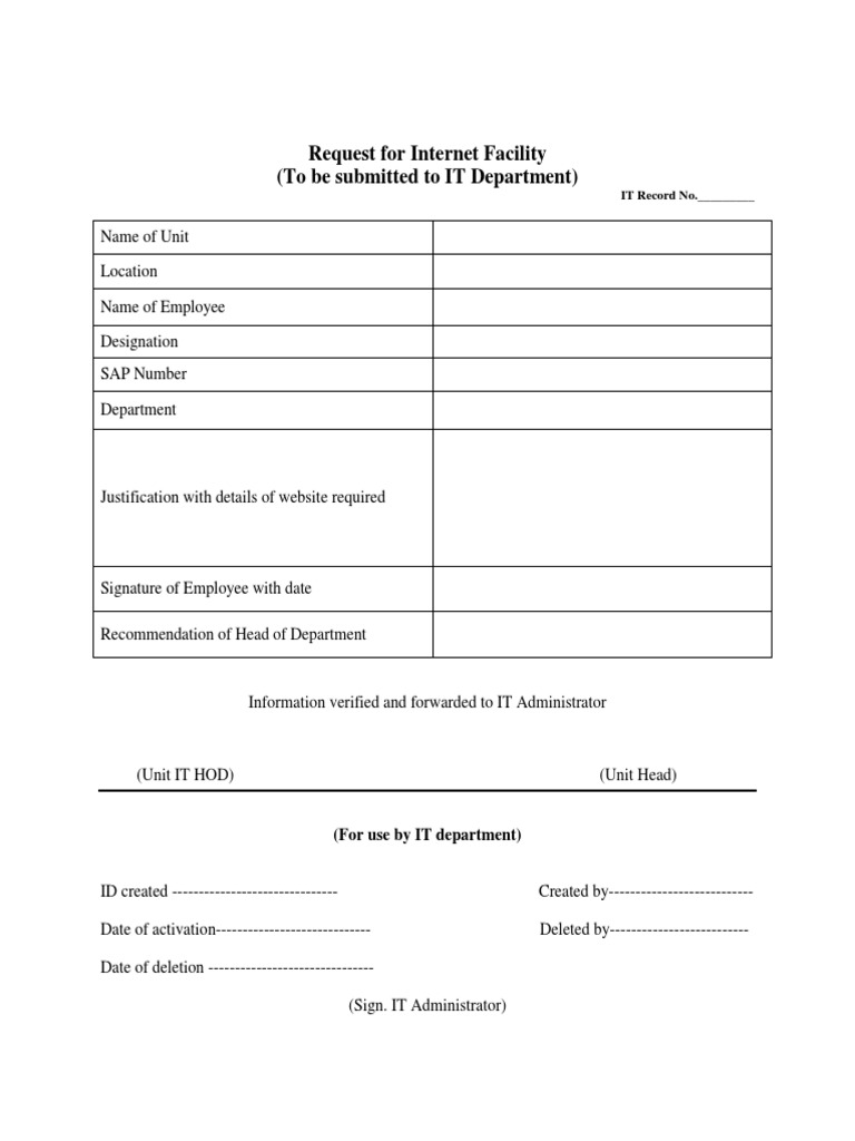 Internet Facility Request Form | PDF