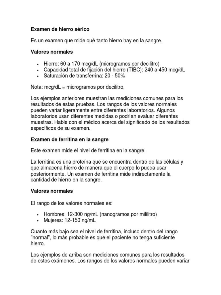 Examen de Hierro Sérico | PDF | Sangre | Anemia