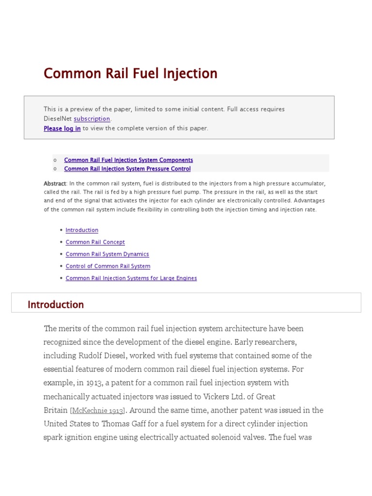 Common Rail Fuel Injection System History | PDF | Fuel Injection ...