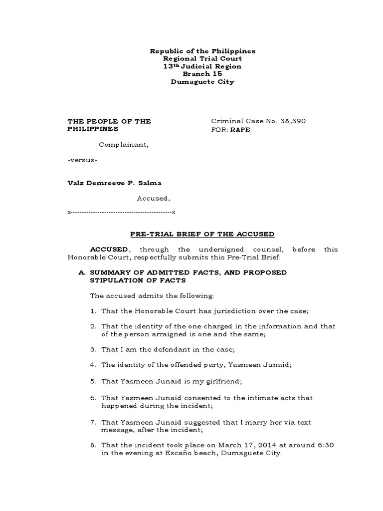 Pre-Trial Brief | PDF | Prosecutor | Defendant