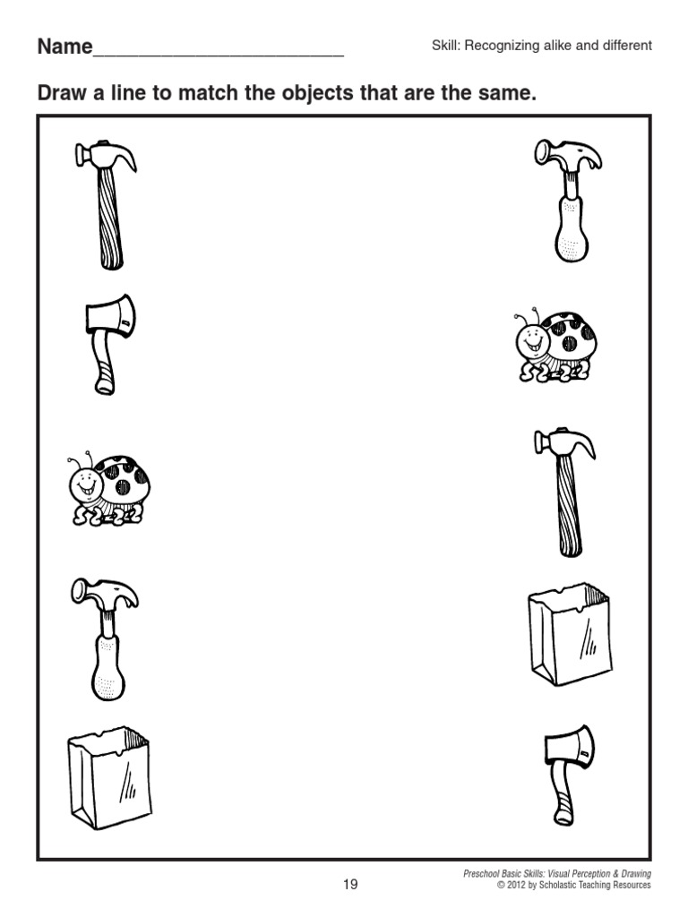 Name - Draw A Line To Match The Objects That Are The Same | PDF