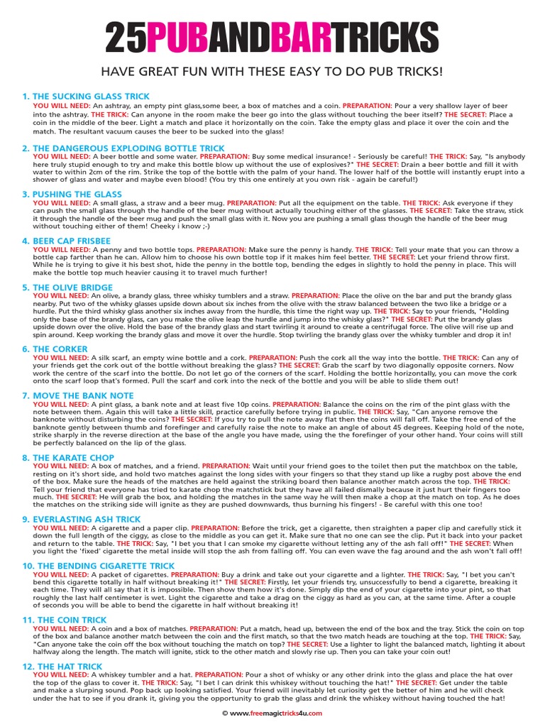 25 Bar Tricks Pdf Bottle Beer