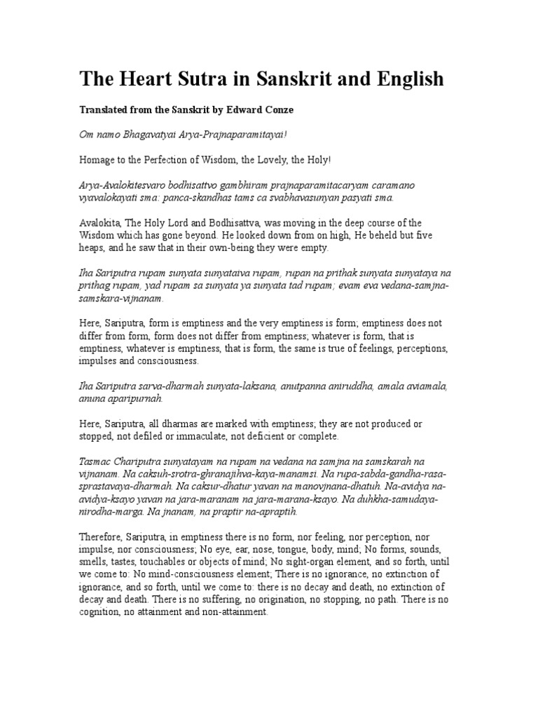 The Heart Sutra in Sanskrit and English | PDF | Śūnyatā | Ancient ...