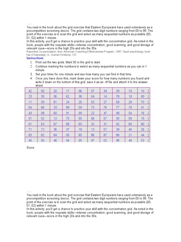 Focus With A Grid Exercise | PDF | Psychology