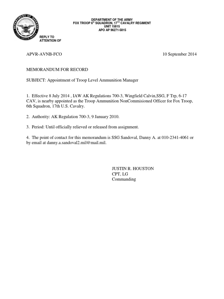 Department of The Army Fox Troop 6 Squadron, 17 Cavalry Regiment UNIT ...