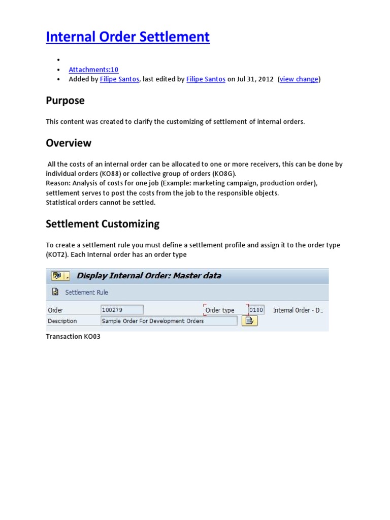 Internal Order Settlement Sap Wiki Pdf Computer Programming 7606