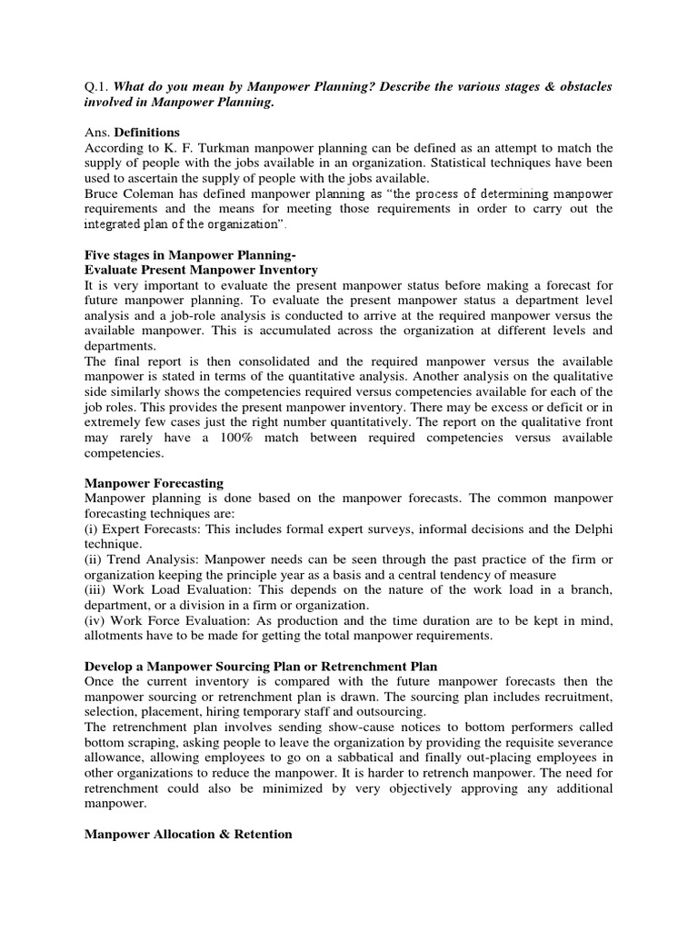 Manpower Planning: Stages and Challenges | PDF | Succession Planning ...