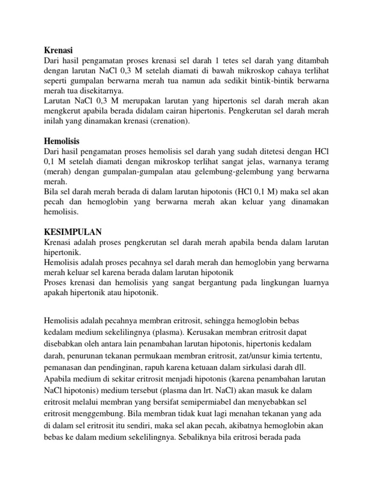 Krenasi dan Hemolisis Sel Darah | PDF | Sains & Matematika