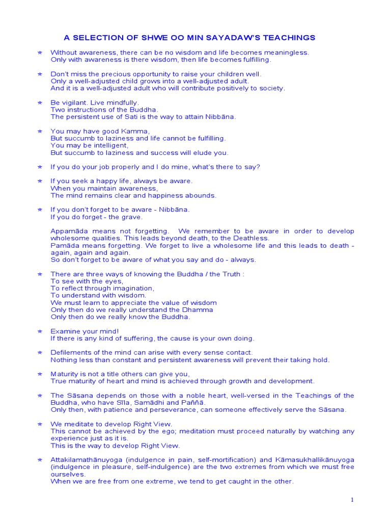Shwe Oo Min Sayadaw - 30 Sayings | Download Free PDF | Sati (Buddhism ...