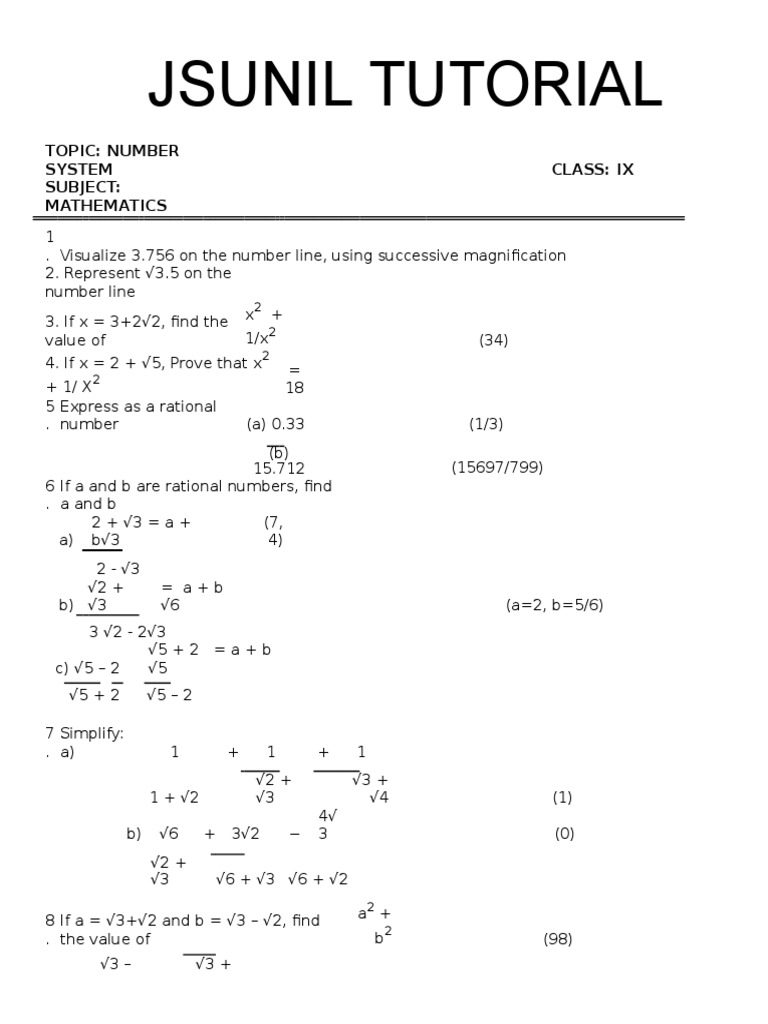 9th Maths Number System Test Paper Worksheet | PDF | Science Technology ...