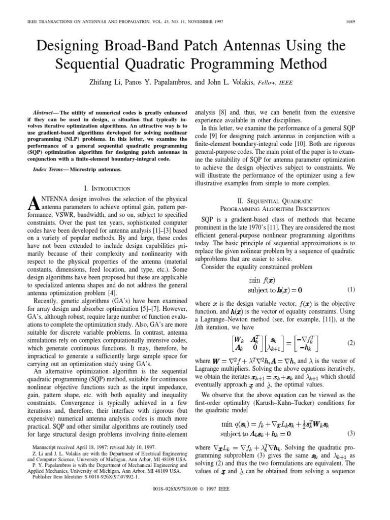 Designing Broad-Band Patch Antennas Using The Sequential Quadratic Programming Method | PDF ...