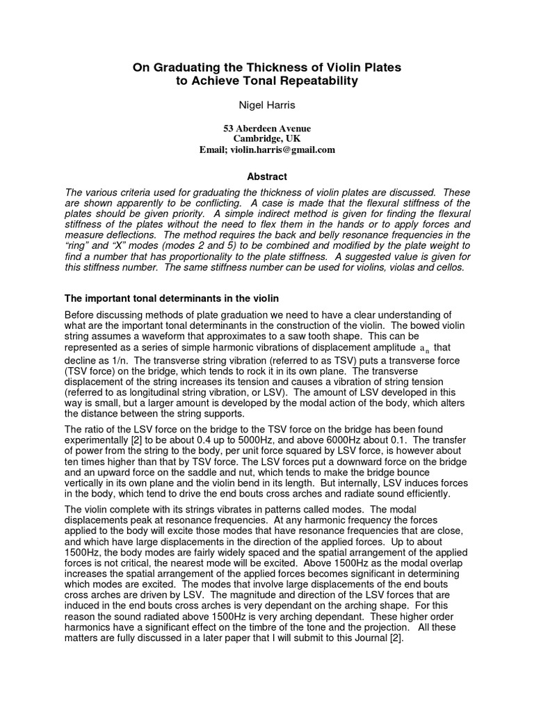 On Graduating The Thickness of Violin Plates. VSA PDF | PDF | Violin ...