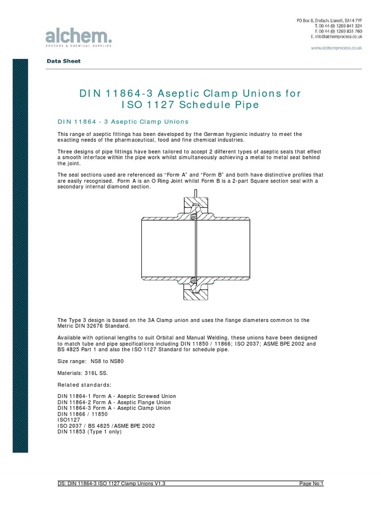 DS DIN 11864-3 ISO 1127 | Pipe (Fluid Conveyance) | Mechanical Engineering