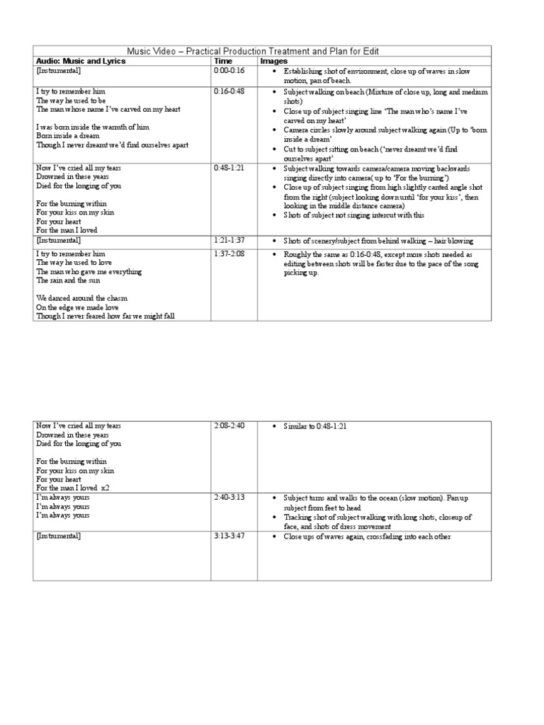 Music Video Production Treatment Guide | PDF
