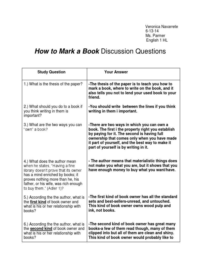 How to Mark a Book Questions | Books | Psychological Concepts