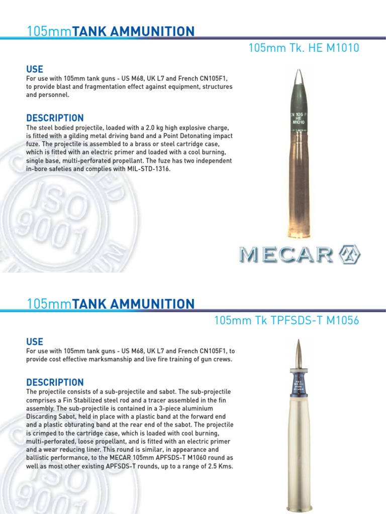 105mm Tank Ammunition Overview | PDF | Cartridge (Firearms) | Ammunition