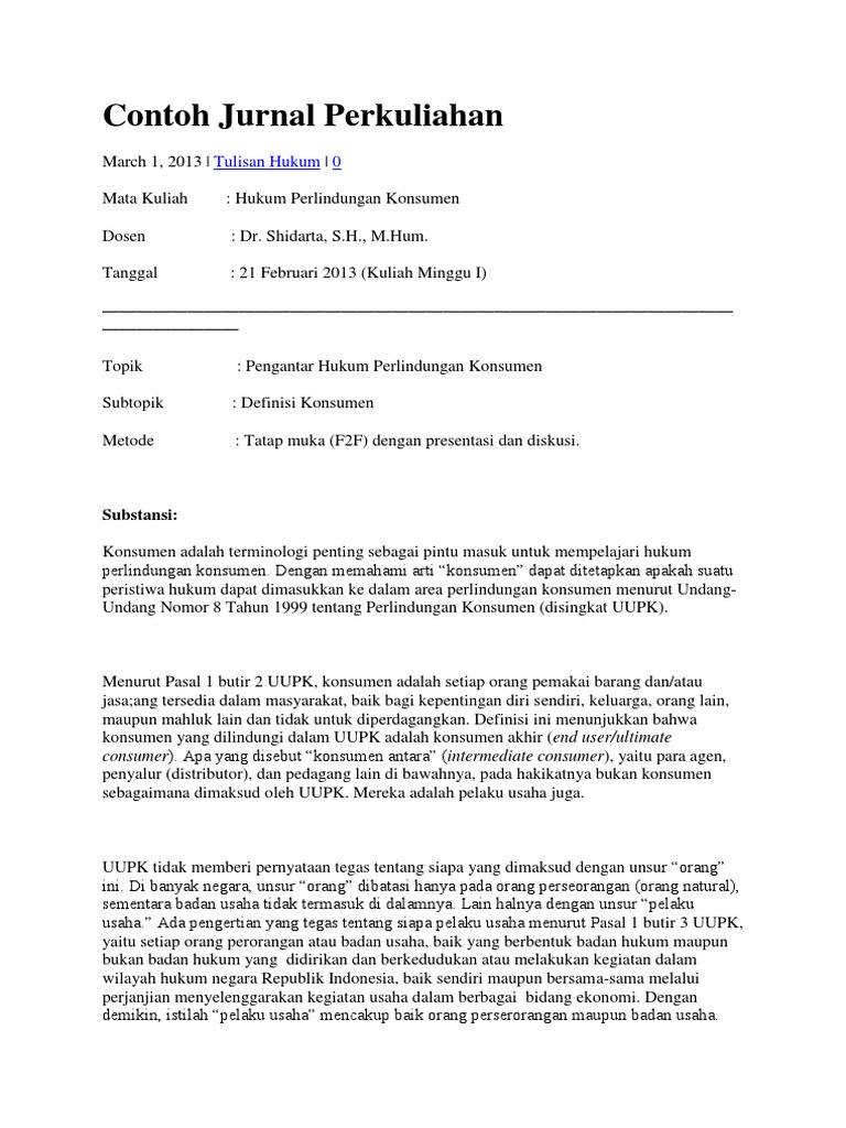 Contoh Jurnal Perkuliahan | PDF | Pengelolaan Keuangan & Uang | Hukum