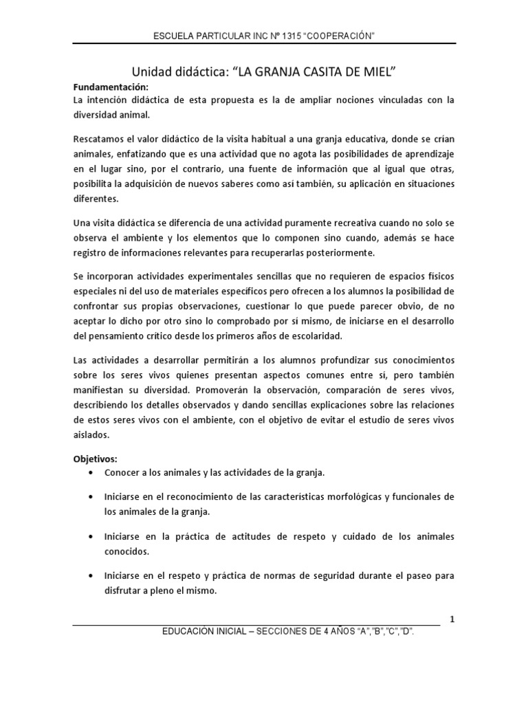 Unidad Didáctica LA GRANJA | PDF | Jardín de infancia | Organismos