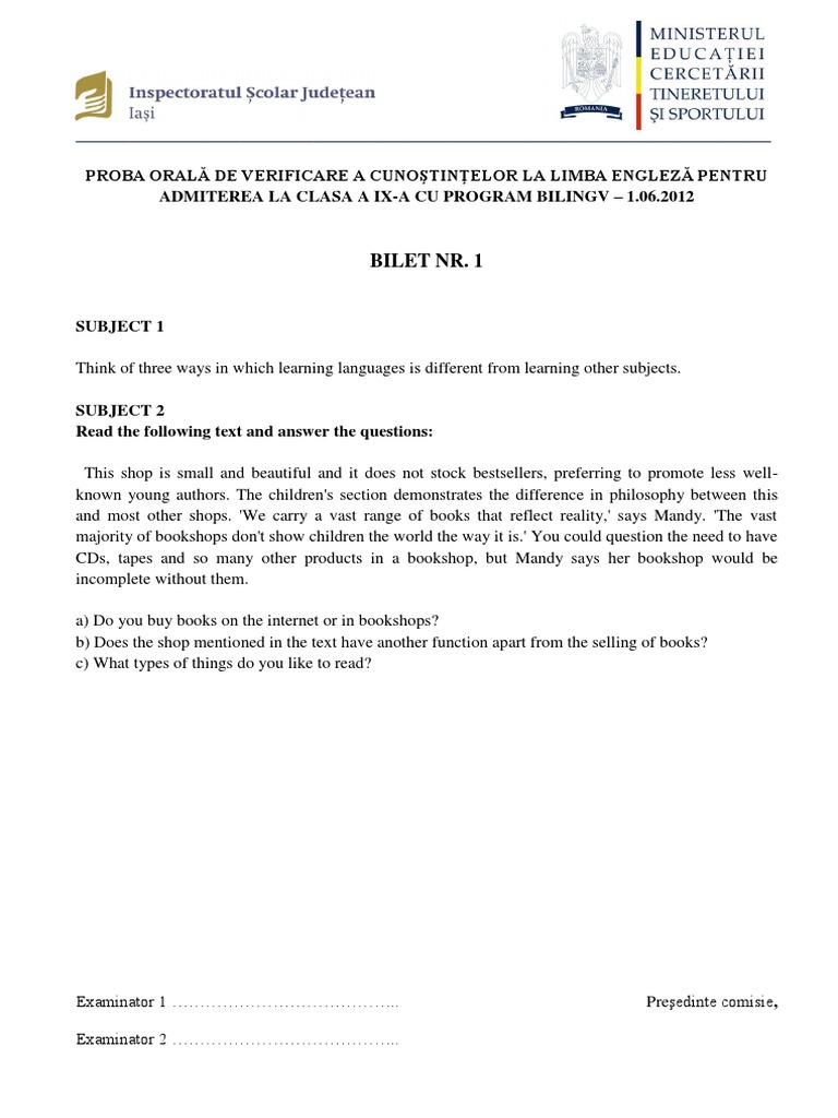 Subiecte Oral Bilingv 2012 | PDF | Rms Titanic | Fashion