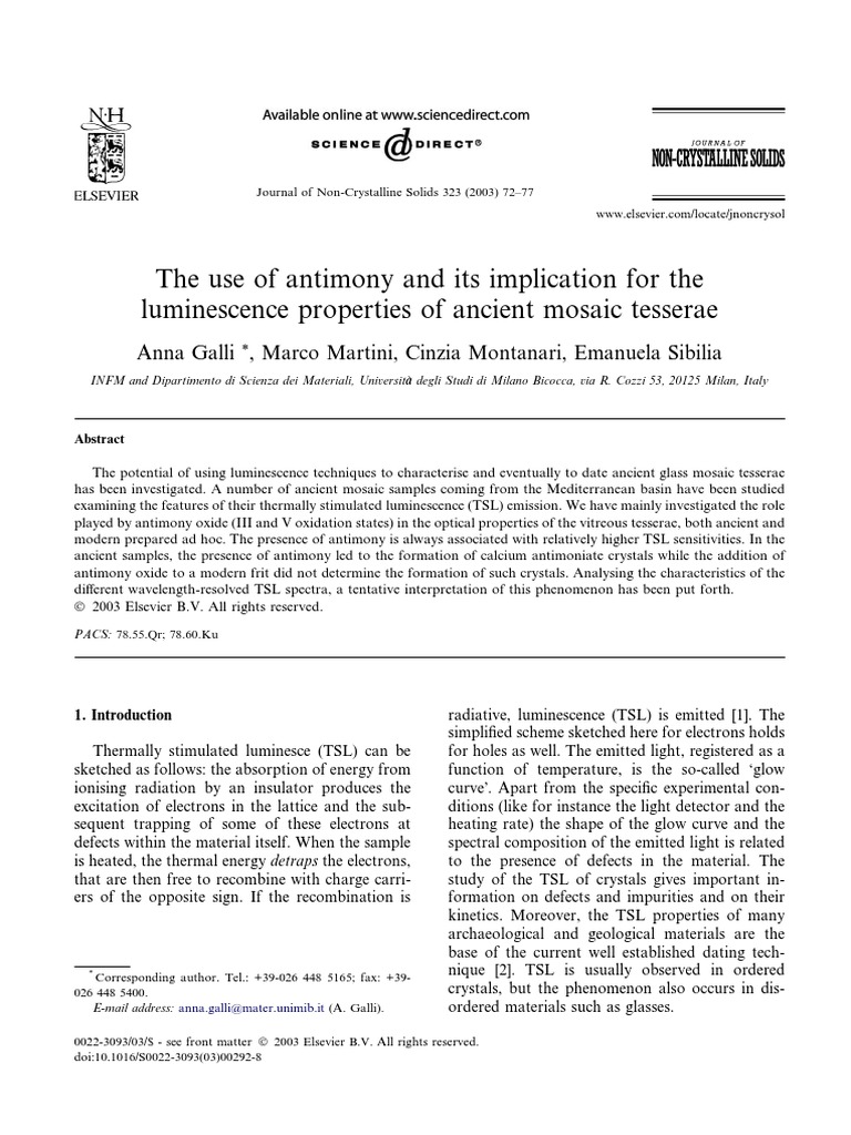 Antimony's Role in Ancient Mosaic Luminescence | PDF | Glasses ...