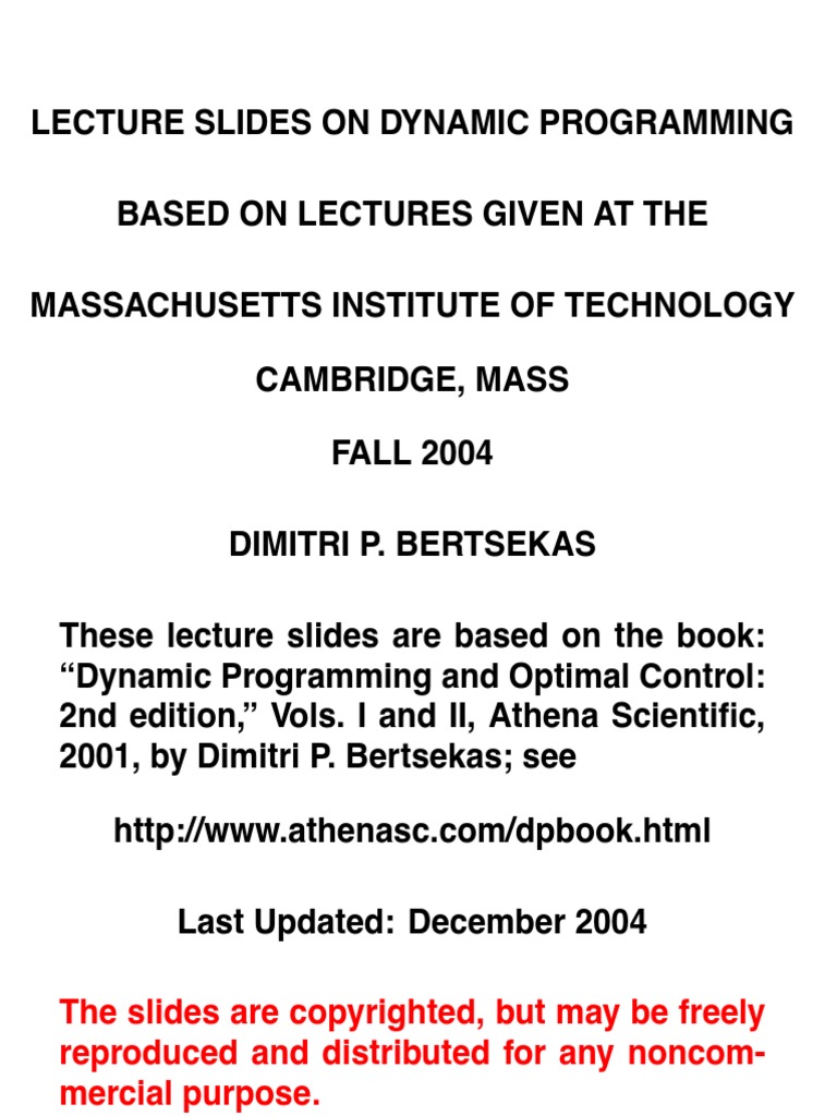 Mit Dynamic Programming Lecture Slides Pdf Optimal Control Mathematical Optimization 